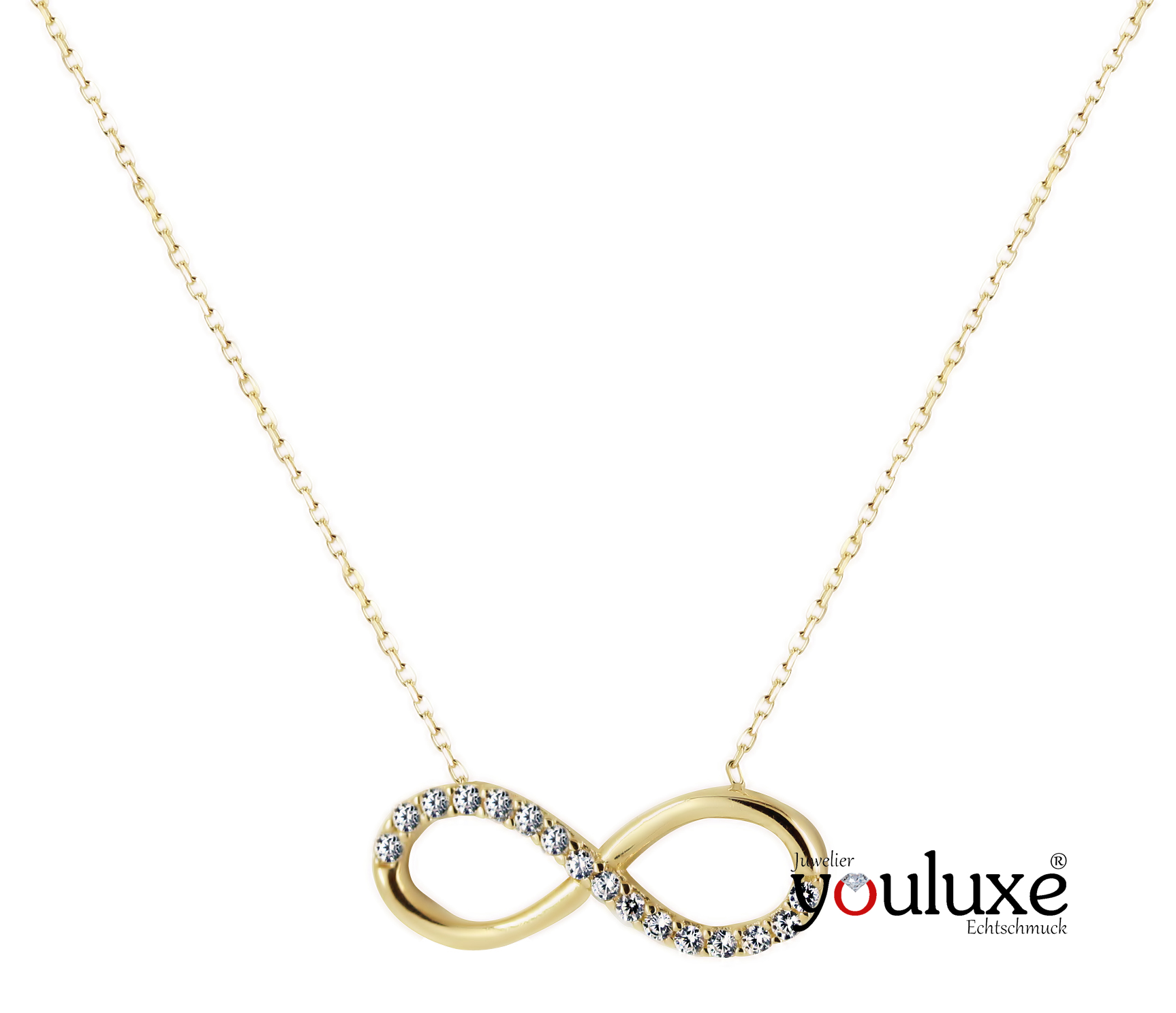 Anhänger mit Kette 585 Gold Gelbgold 14K Unendlichkeit Damen Collier ...